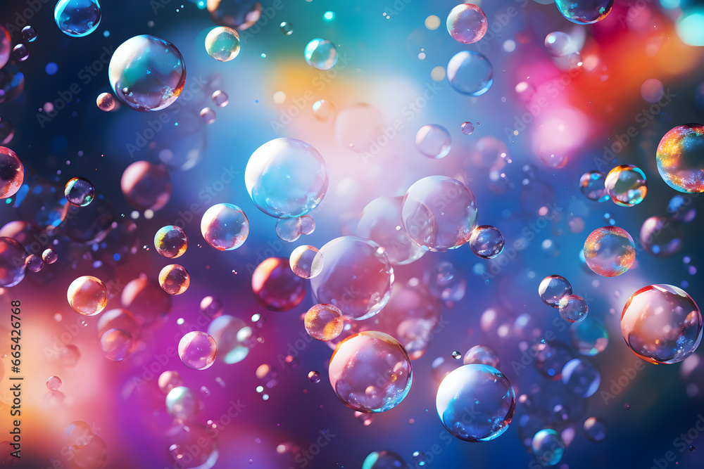 ภาพประกอบสต็อก Vibrant pc desktop wallpaper with floating bubbles on a ...