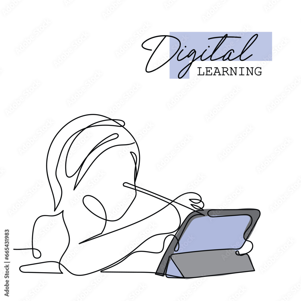 Vecteur Stock Digital learning line art illustration line art of a ...
