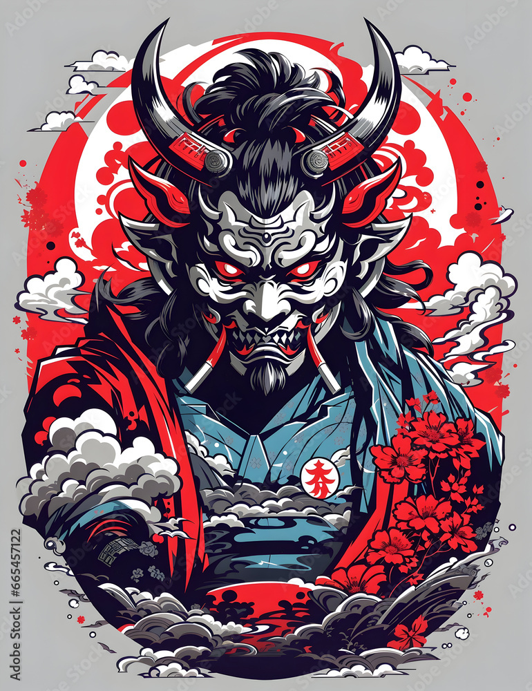 demon samurai warrior, samurai with demon mask, japanese god, wearing a ...