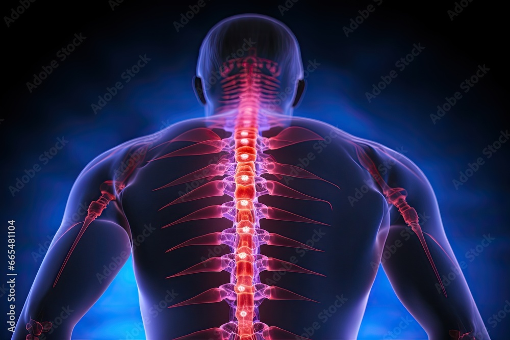 Human Skeleton Vertebrae Bone Anatomy For Medical Concept, highlighted ...