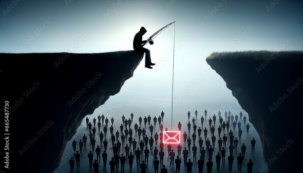 A hacker with a fishing line. Phishing attempt. Cybersecurity. Cyber ...