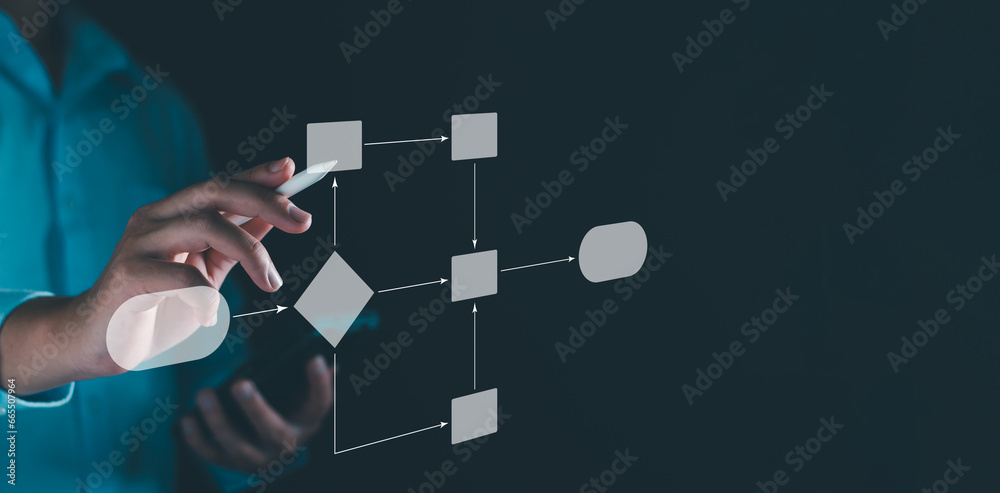 Workflow computer automation for business office. Developer writing ...