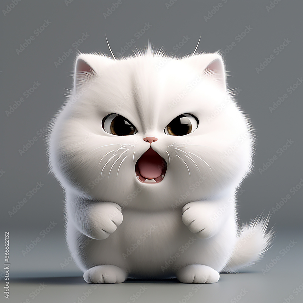 Charming chibi illustration of a cute chubby cat with plump lips ...