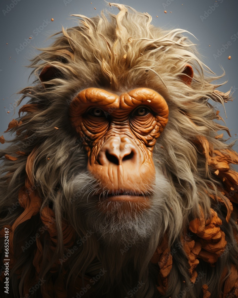 a monkey with long hair and a beard is shown in this artistic photo ...