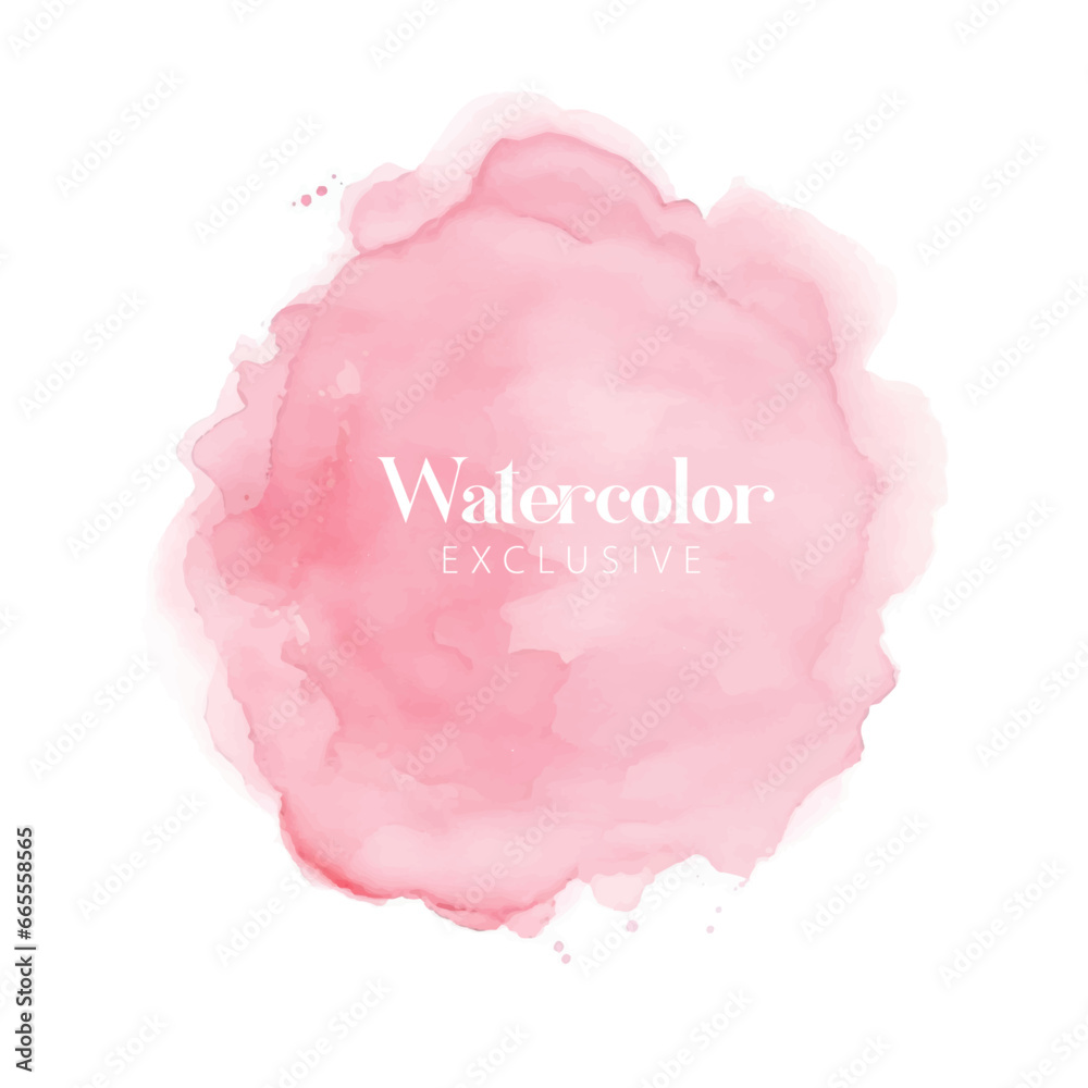 Pink rose isolated on white, watercolor vector stains; background for ...