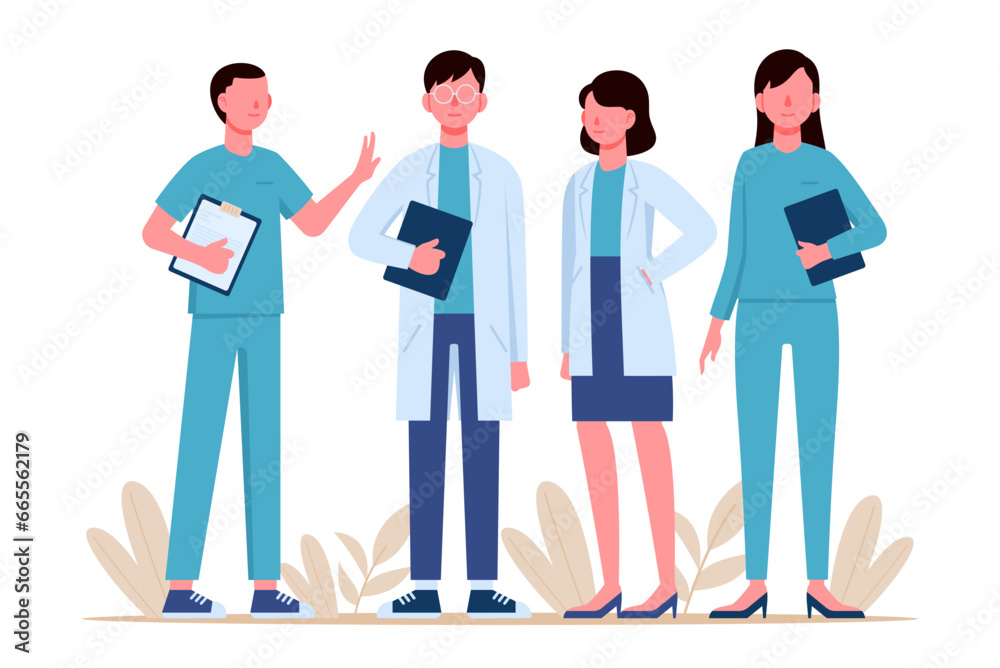Vector of a medical staff, group of confident doctors and nurses ...