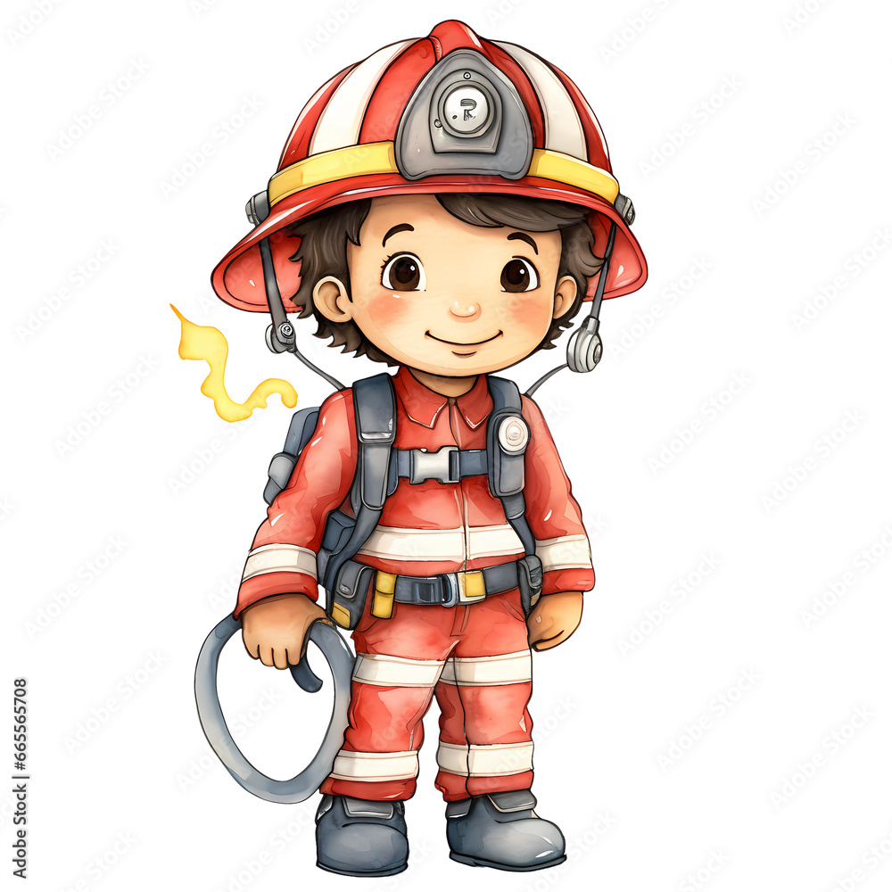Watercolor Cute Firefighter Clipart Illustration Stock Illustration ...
