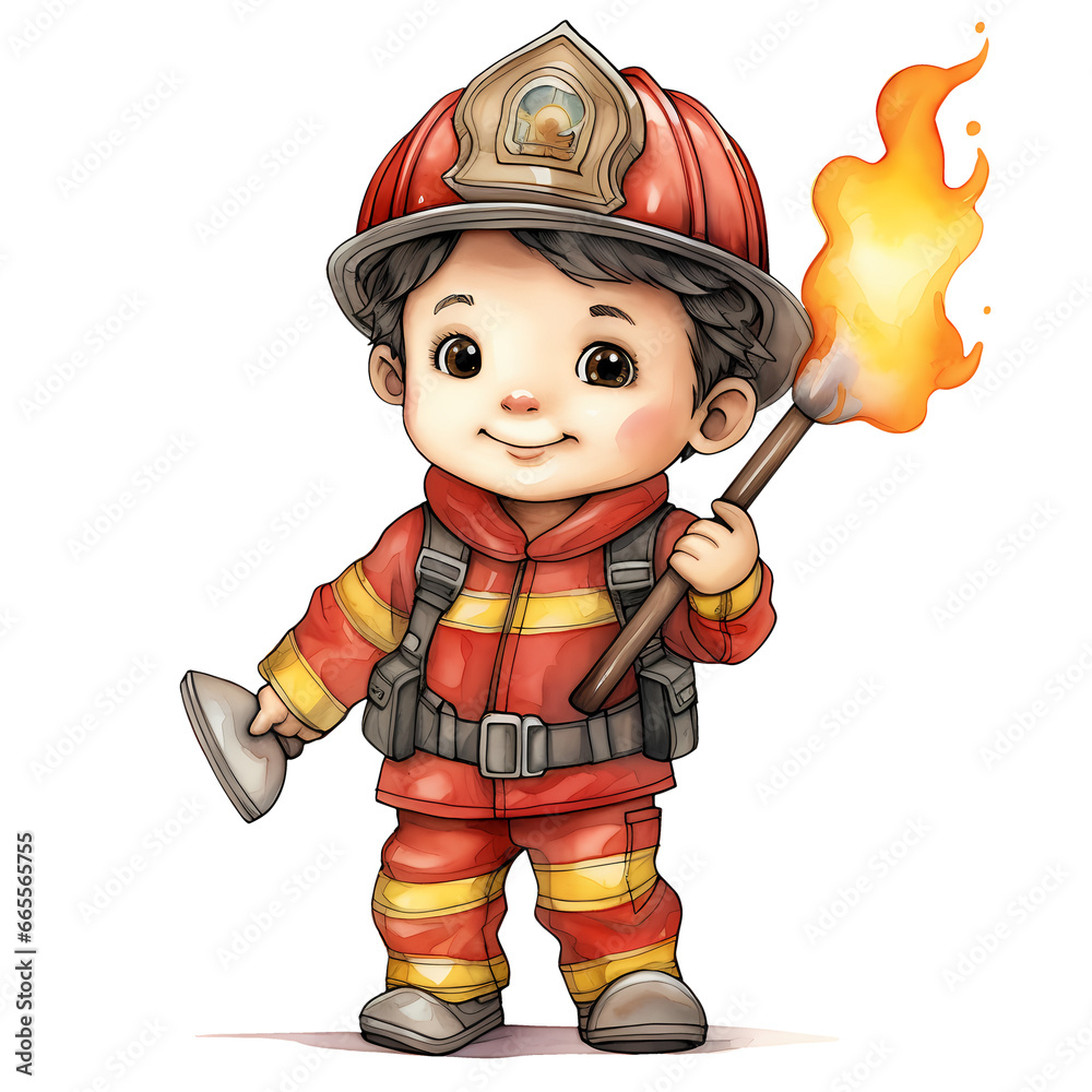Watercolor Cute Firefighter Clipart Illustration Stock Illustration ...