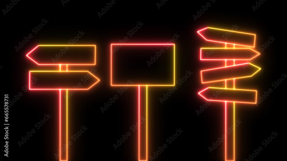 Neon sign post set, realistic blank signboard on the road to indicate ...