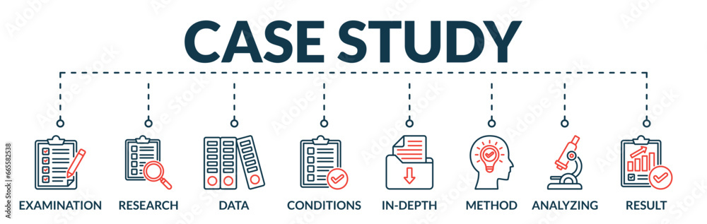 Banner of case study web vector illustration concept with icons of ...