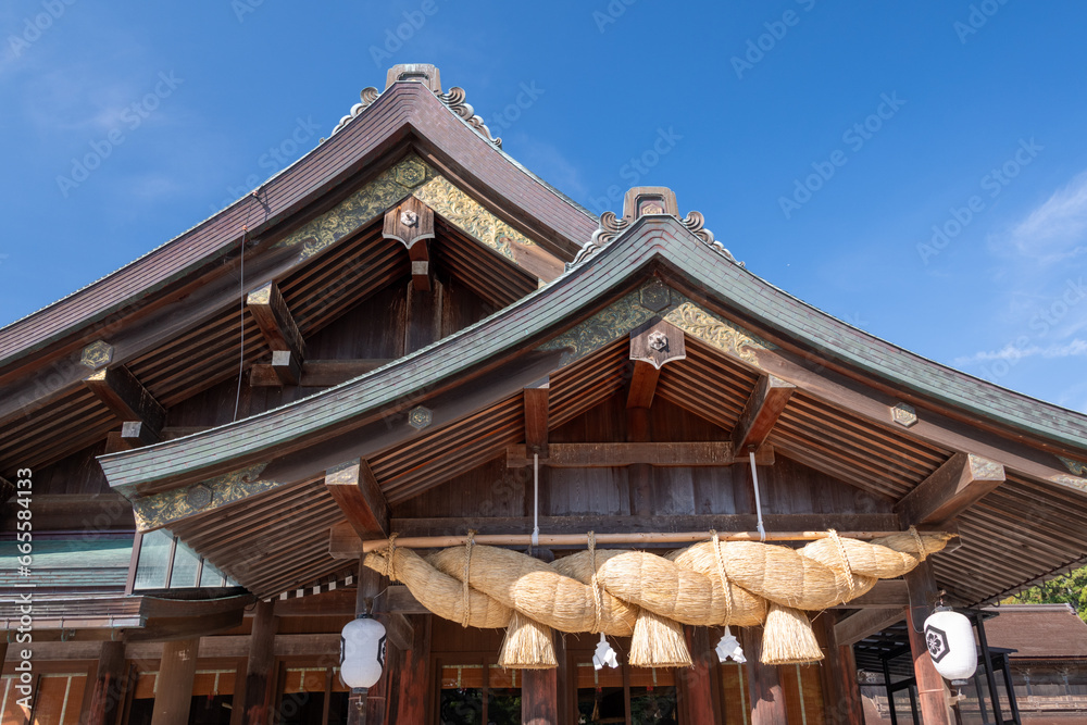 Shimenawa rope (sacred straw rope) of Izumo shrine in Izumo, Shimane ...