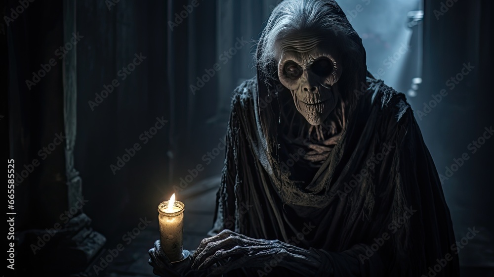 Crypt Keeper Witch: A witch lurking in a crypt, her posture hunched and ...