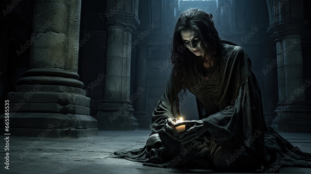 Crypt Keeper Witch: A witch lurking in a crypt, her posture hunched and ...