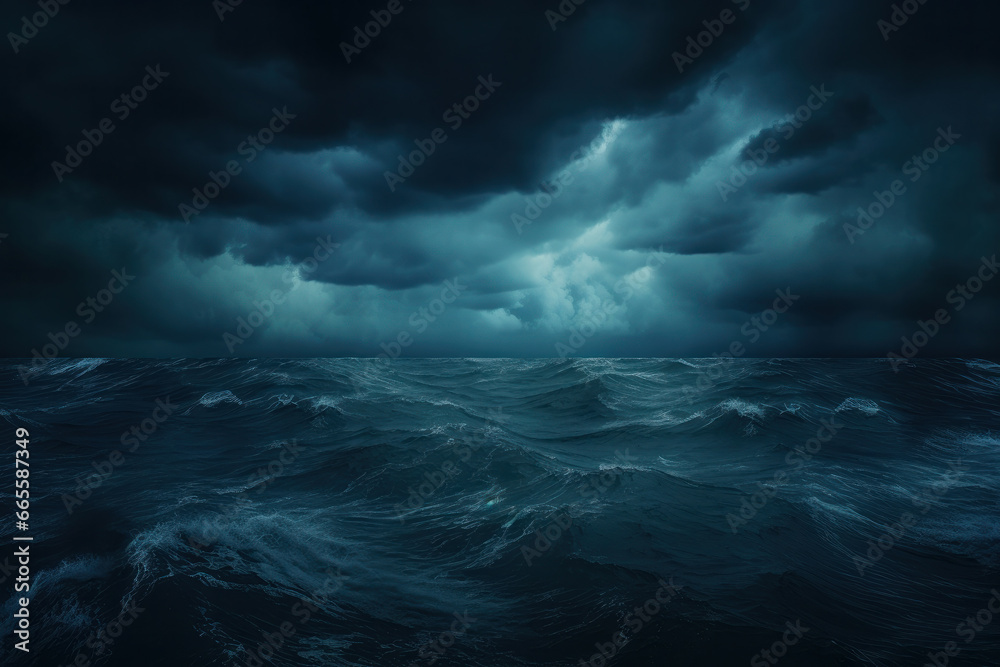 horror black blue sky, sea haunted cloud, scary ocean, depression ...