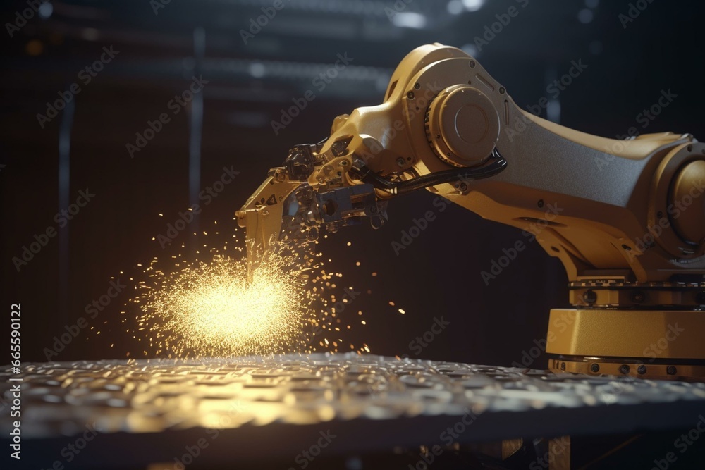 Automated welding with a robotic arm, symbolizing achievement ...
