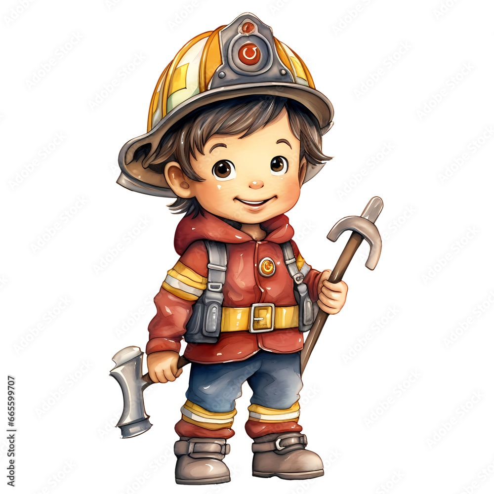 Watercolor Cute Firefighter Clipart Illustration Stock Illustration ...