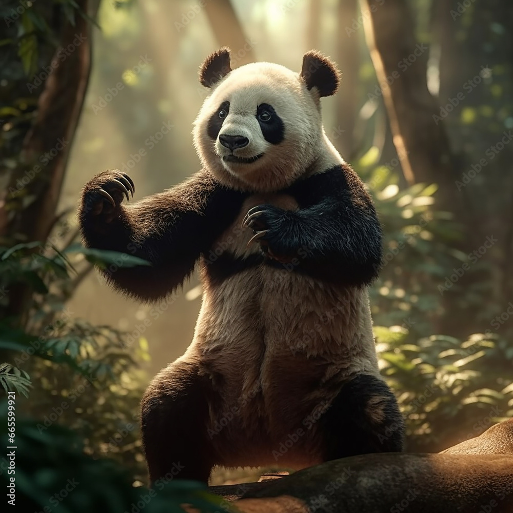 "Bold and dynamic illustration of an upright panda, fists up in a ...