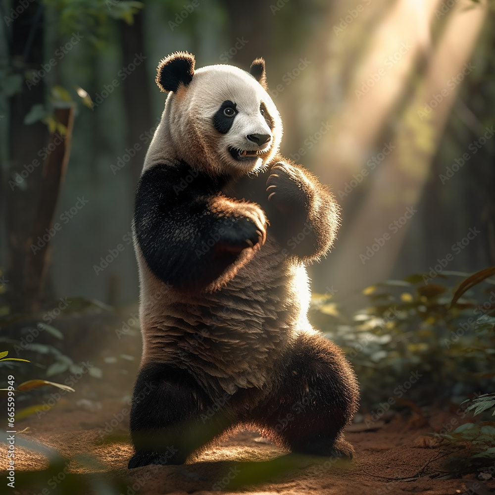 "Bold and dynamic illustration of an upright panda, fists up in a ...