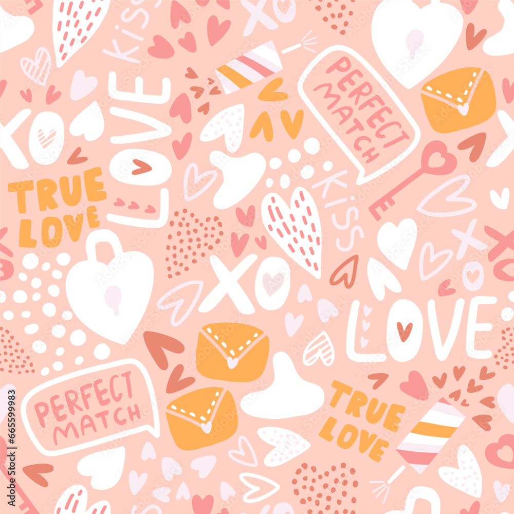 Seamless pastel patterns with hearts, love lettering quotes and ...
