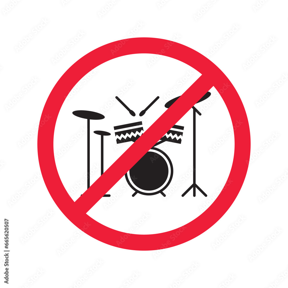 No music icon. Forbidden drums icon. Prohibited drums vector icon ...