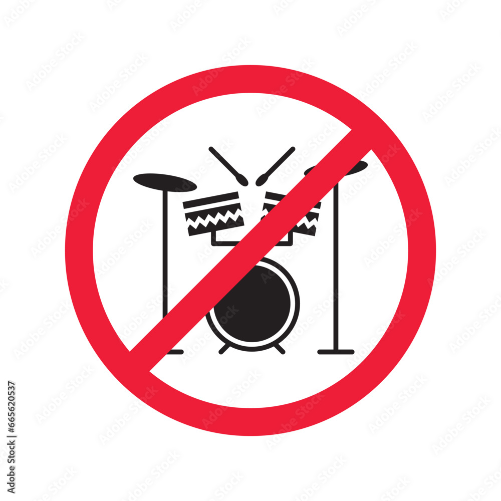 No music icon. Forbidden drums icon. Prohibited drums vector icon ...