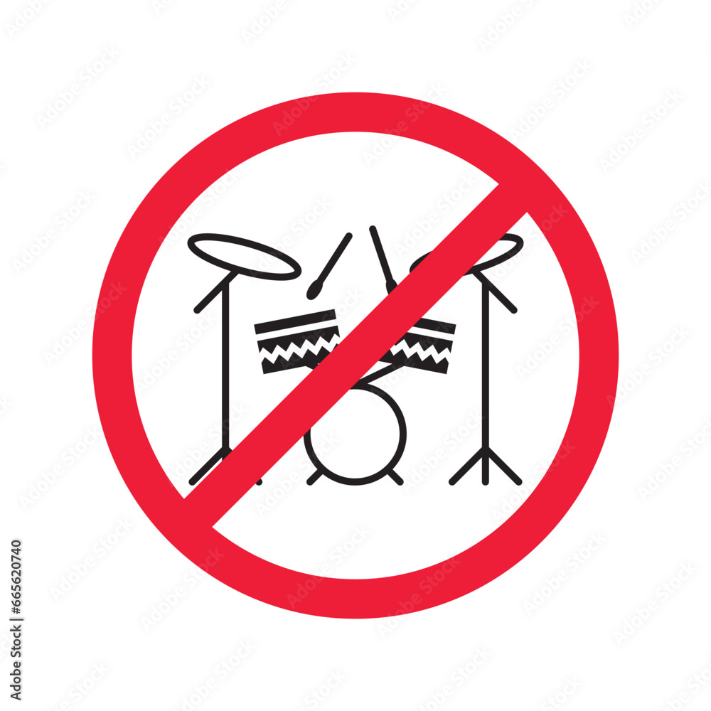 No music icon. Forbidden drums icon. Prohibited drums vector icon ...