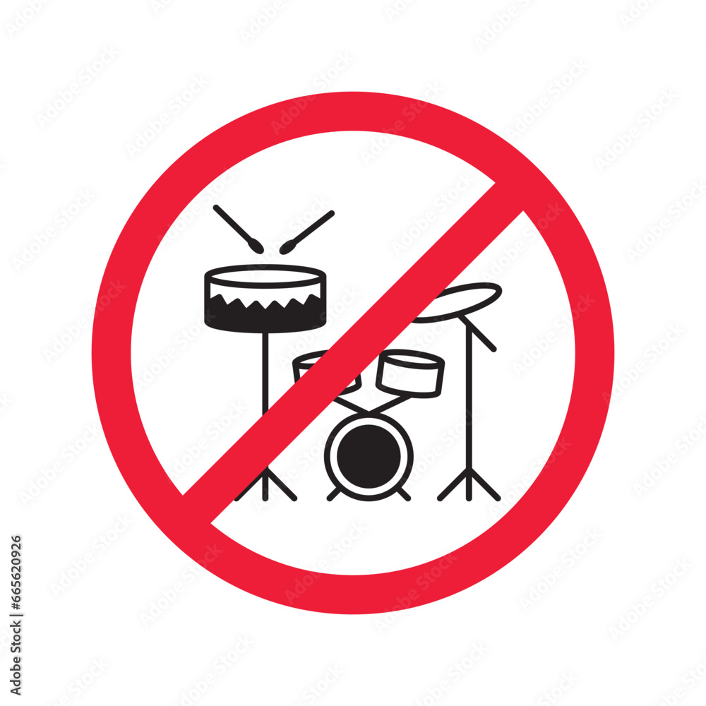 No music icon. Forbidden drums icon. Prohibited drums vector icon ...