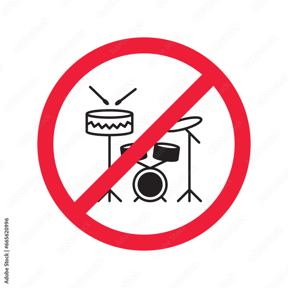 No music icon. Forbidden drums icon. Prohibited drums vector icon ...