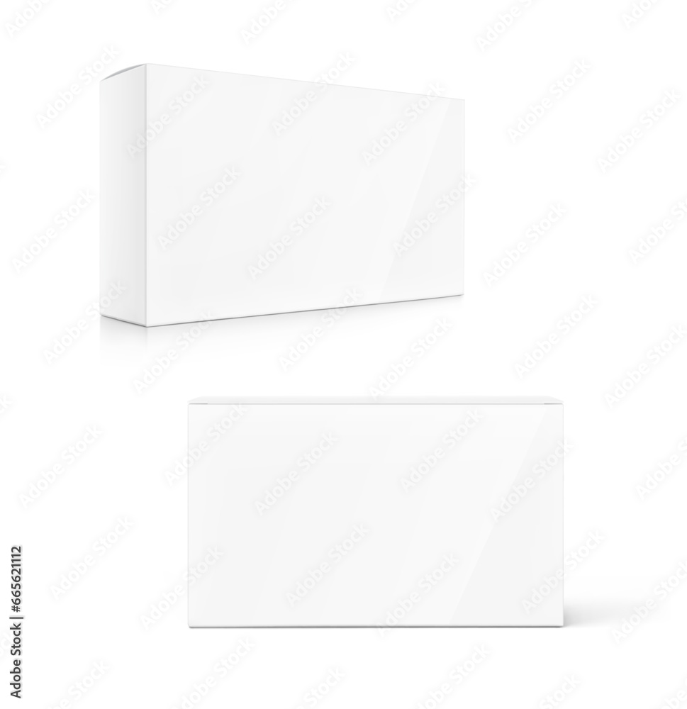 Realistic cardboard box mockup. Vector illustration isolated on white ...