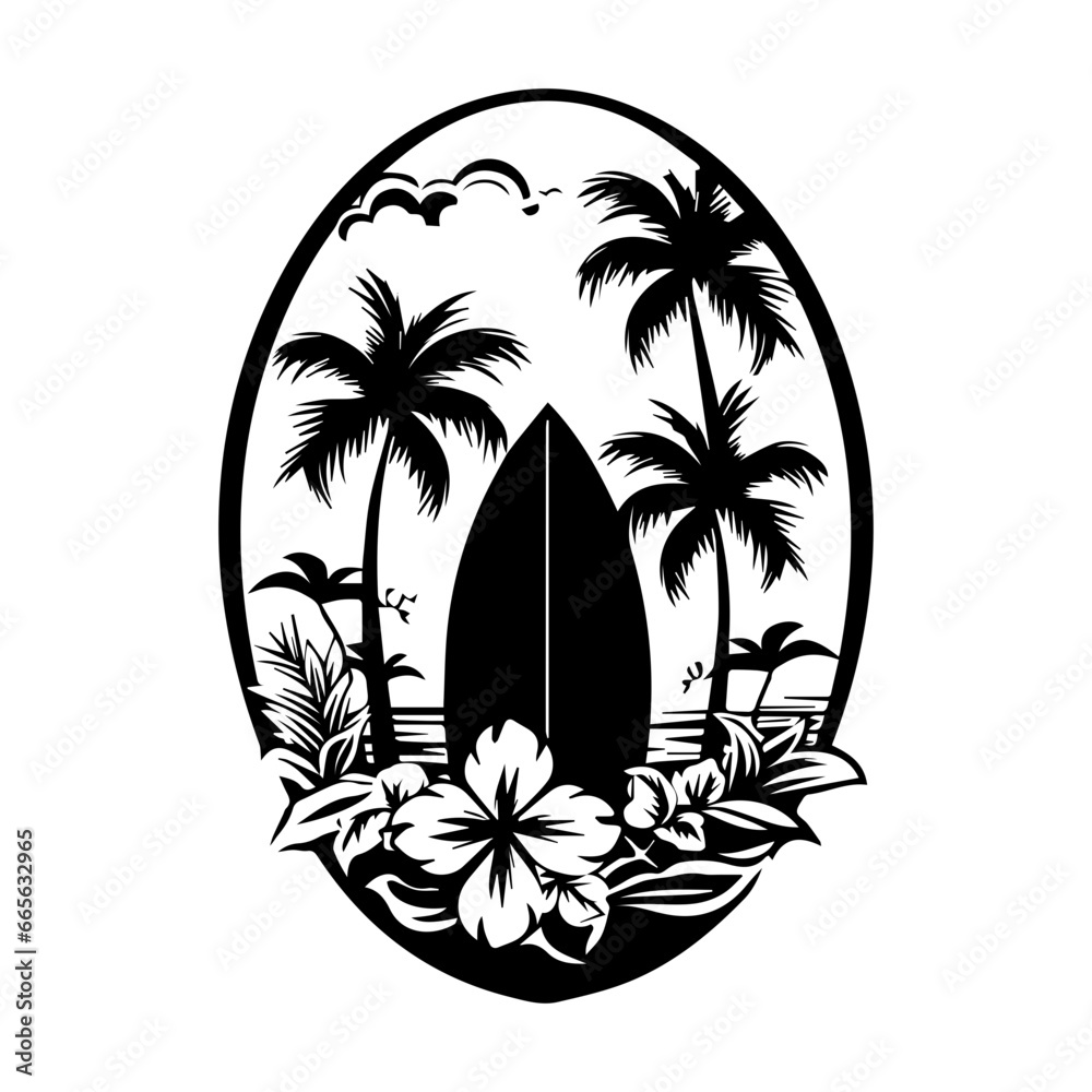 Tropical Vibes Logo Design Template, tropical beach and palm tree logo ...