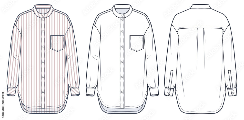 Classic Shirt technical fashion Illustration, striped design. Button up ...