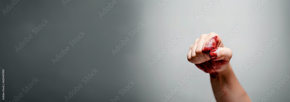 Fists with blood. Fighter. Fist blood. Fighter fighter shows a bloody ...