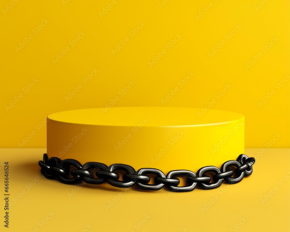 One geometric round cylindrical shaped object on floor in bold yellow ...