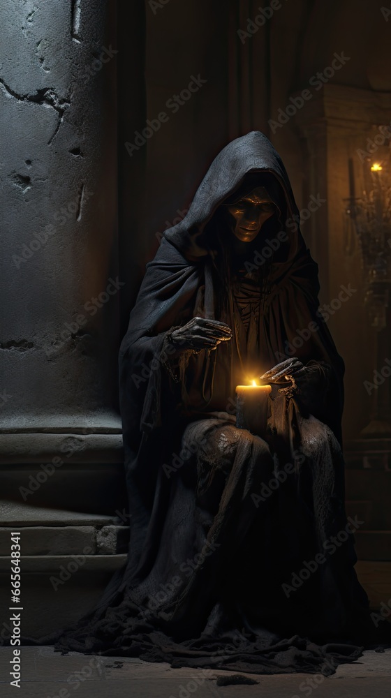 Crypt Keeper Witch: A witch lurking in a crypt, her posture hunched and ...