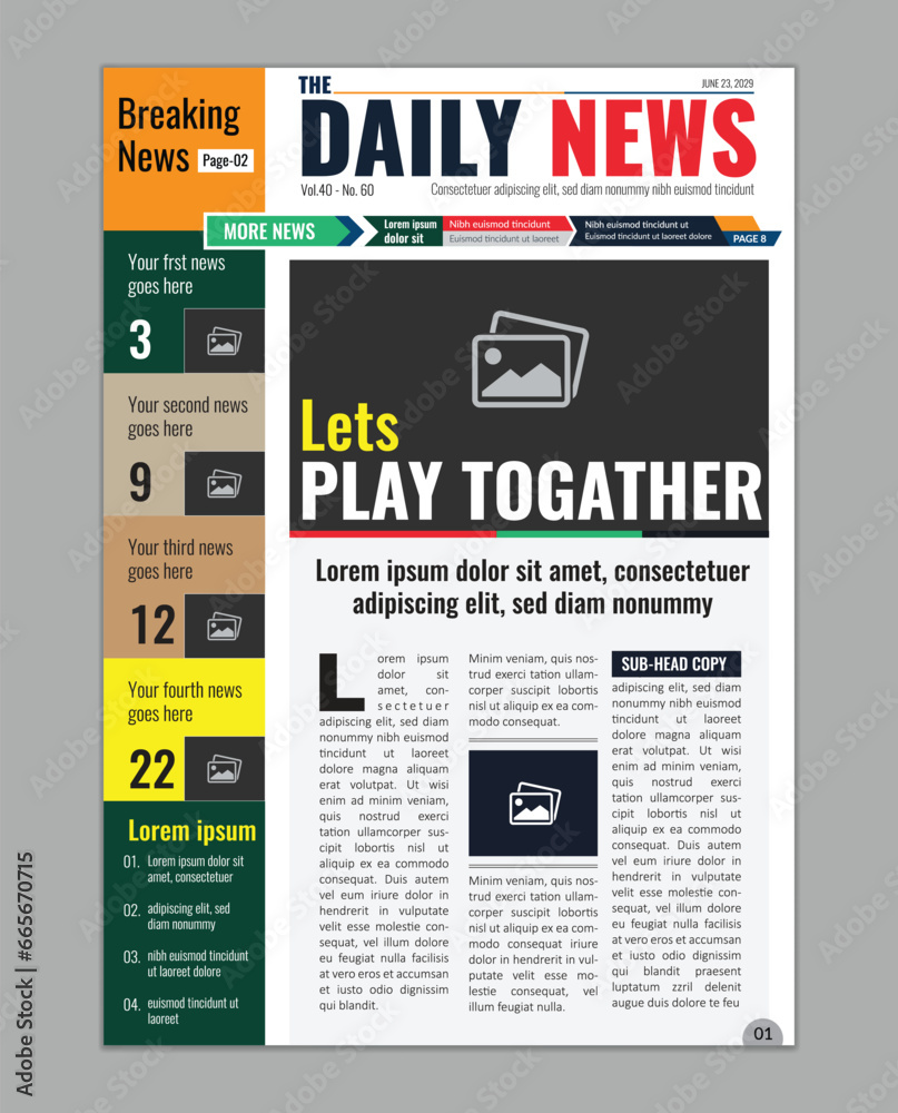 Graphical and informative newsletter tabloid front cover page design ...