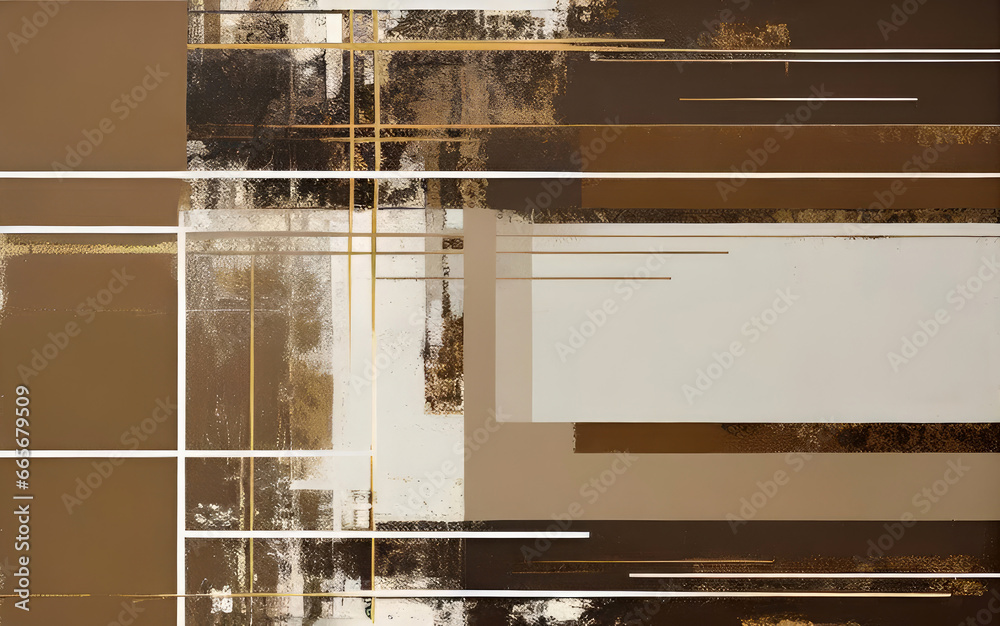 Abstract art cover template with block shapes overlayed with straight ...