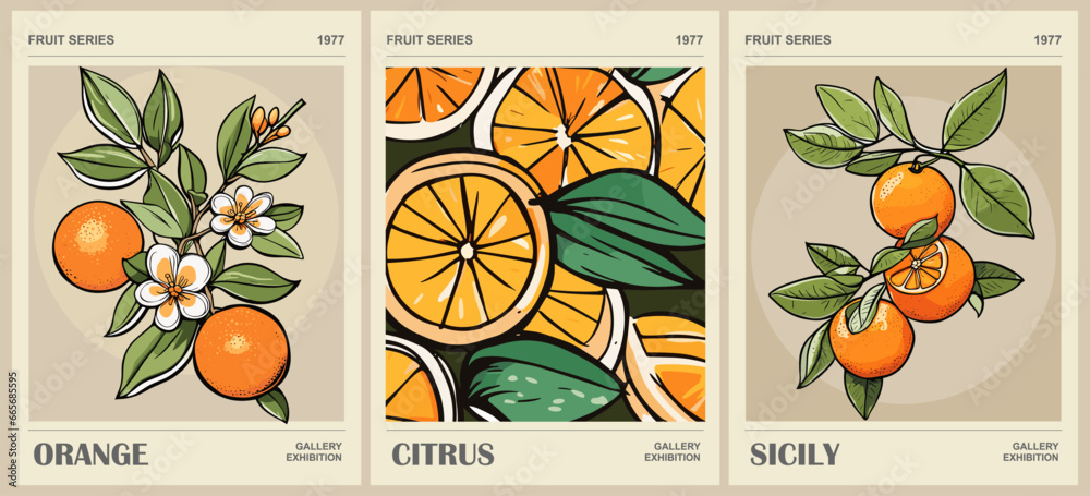 Set of abstract Fruit Market retro posters. Trendy kitchen gallery wall ...