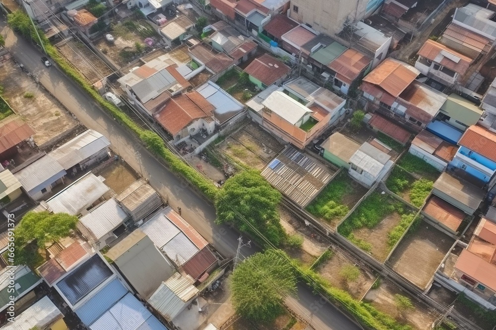 Bird's-eye view of rural village in Thailand's capital city. Generative ...