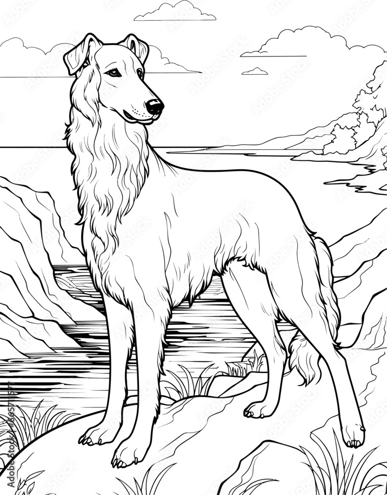 Poster Borzoi dog coloring page – Wall Art | UkPosters
