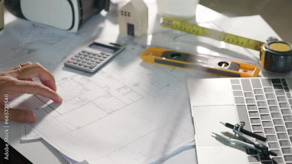 Architect workplace. Architectural engineer working in construction ...