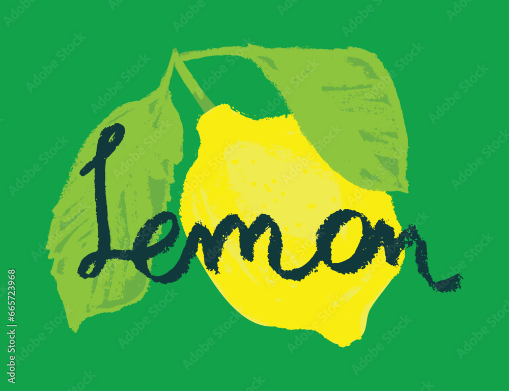 Vector hand lettering emblem with lemon drawing. Citrus fruit icon in ...