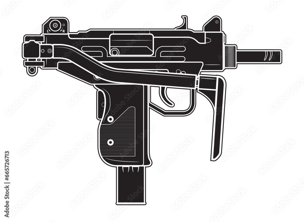 Vector illustration of the MICRO UZI israel machine gun with folded ...
