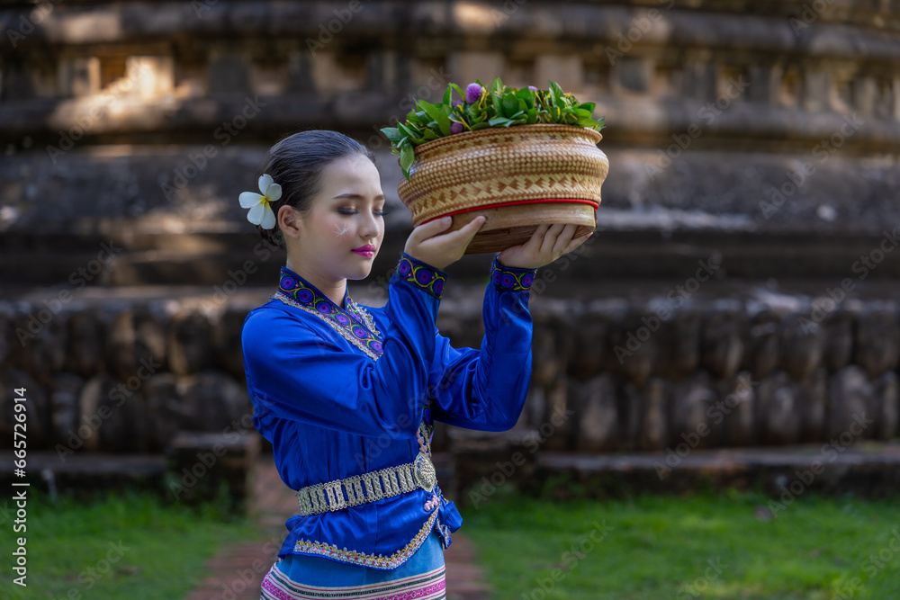 Poster Burmese girl in the temple, a Burmese woman wearing the ...