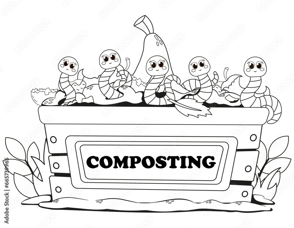 Cute printable coloring page for kids with cartoon worm characters ...