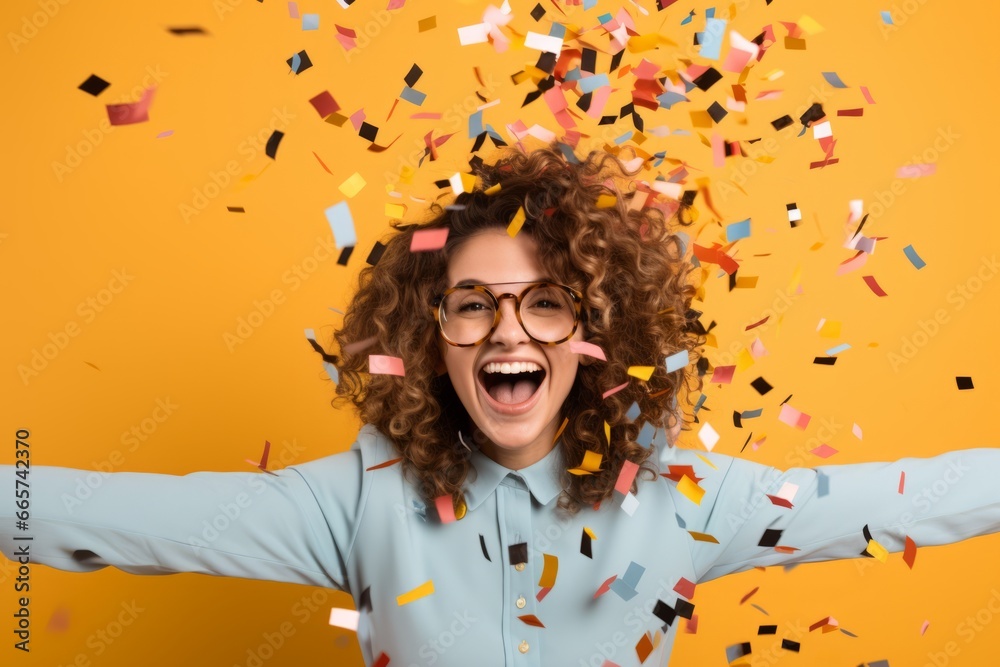 amazed surprising greeting cheerful young adult smiling laug happiness ...