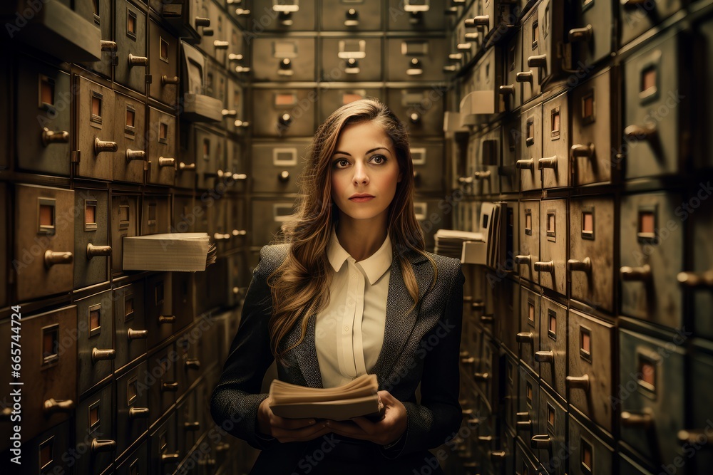 New archivist filing cabinets. Work paper office. Generate Ai Stock ...