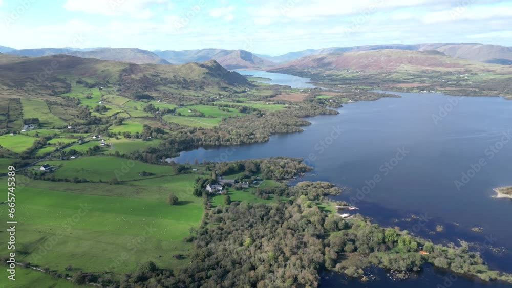 A panoramic view of the Clonbur fishing lakes and surrounding area near ...