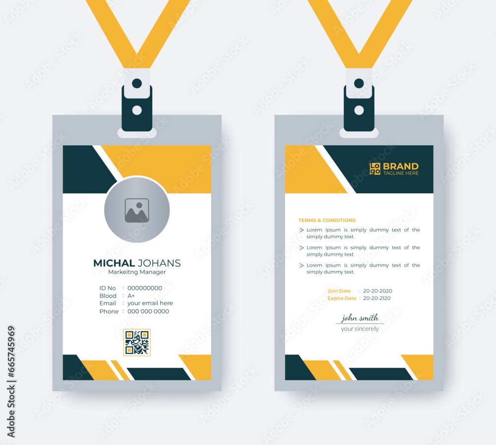 Employee or student ID card set design for office or school. Print ...