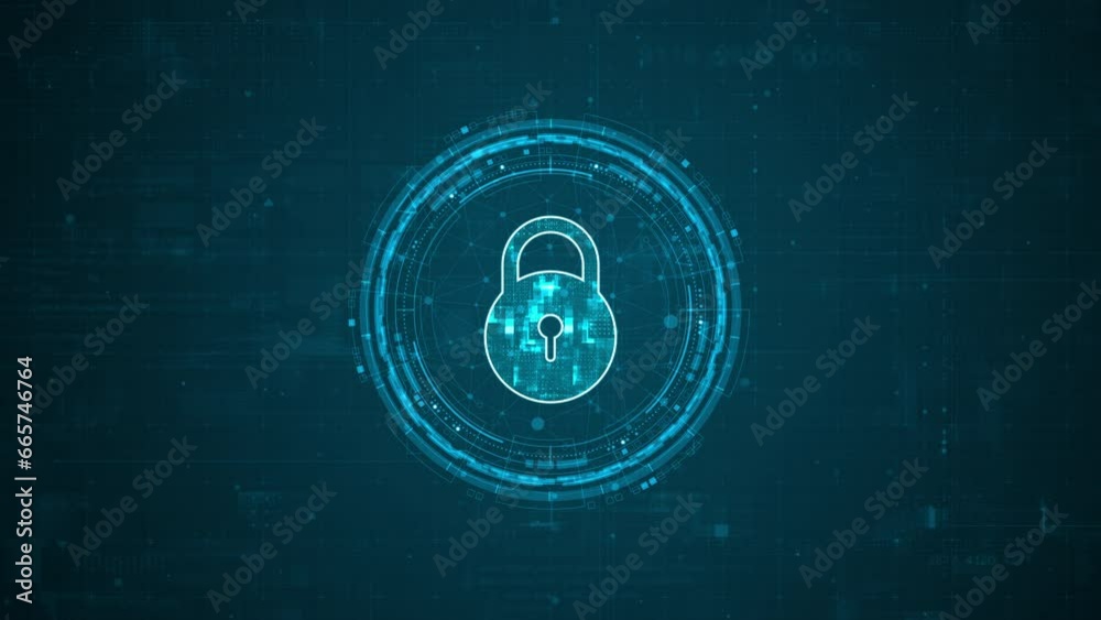 Motion graphic of Blue digital security key logo and circle futuristic ...