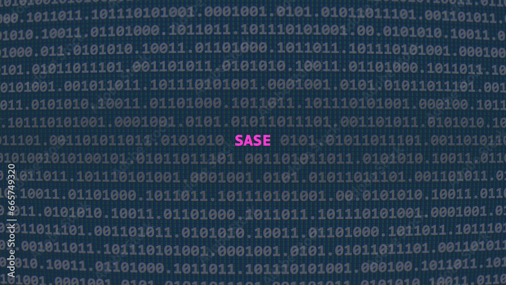 Cyber attack sase. Vulnerability text in binary system ascii art style, code on editor screen ...